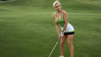 Paige Spiranac is showing off cleavage while exhibiting slo-mo swing ...